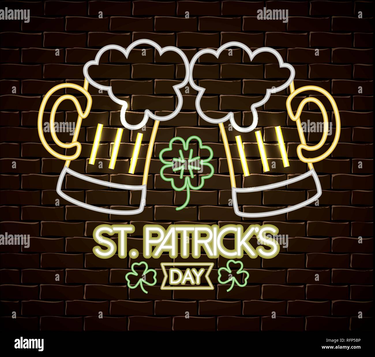 beer glass with clover neon label decoration Stock Vector Image & Art ...