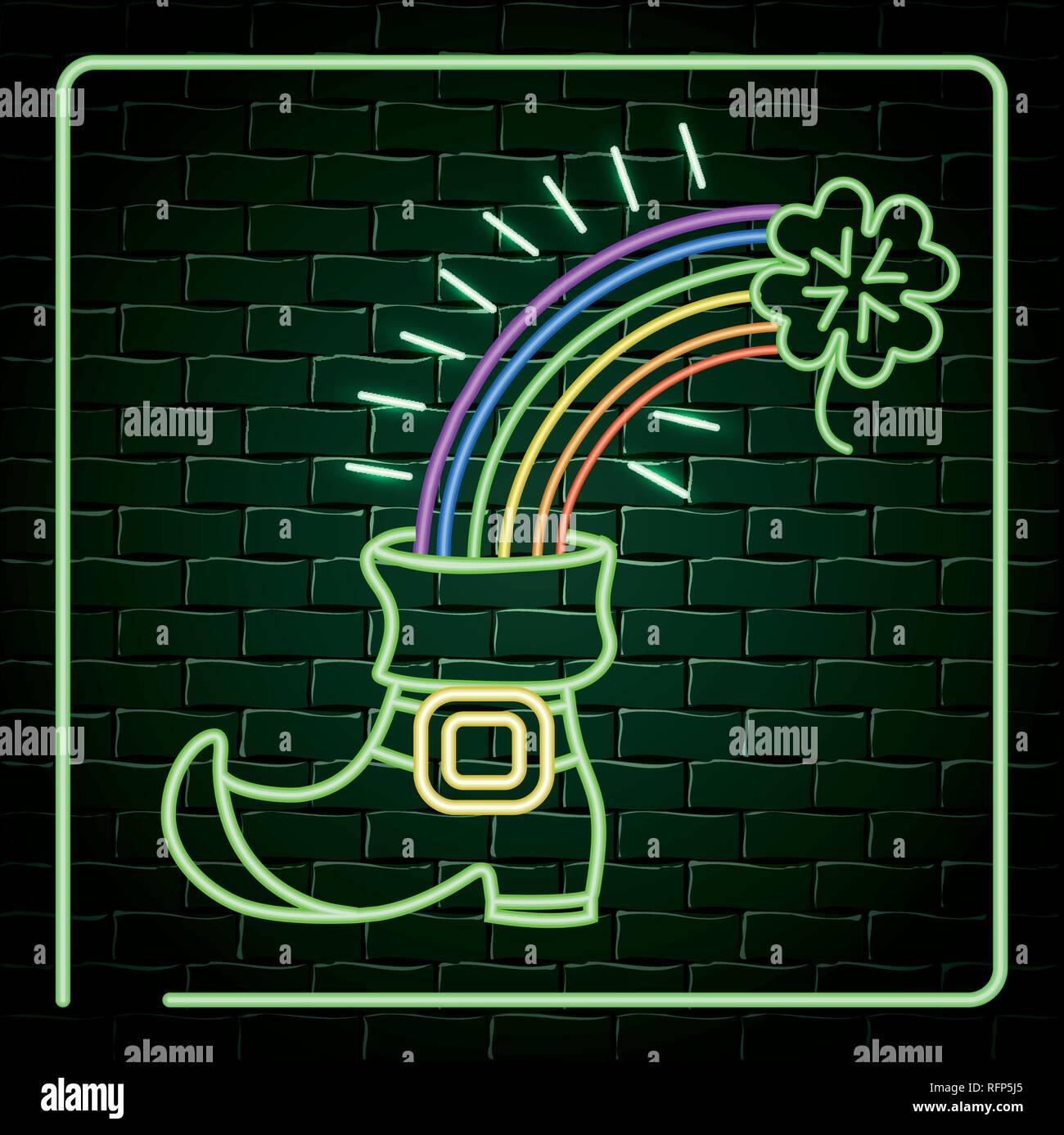 boot with rainbow and clover neon label Stock Vector Image & Art - Alamy