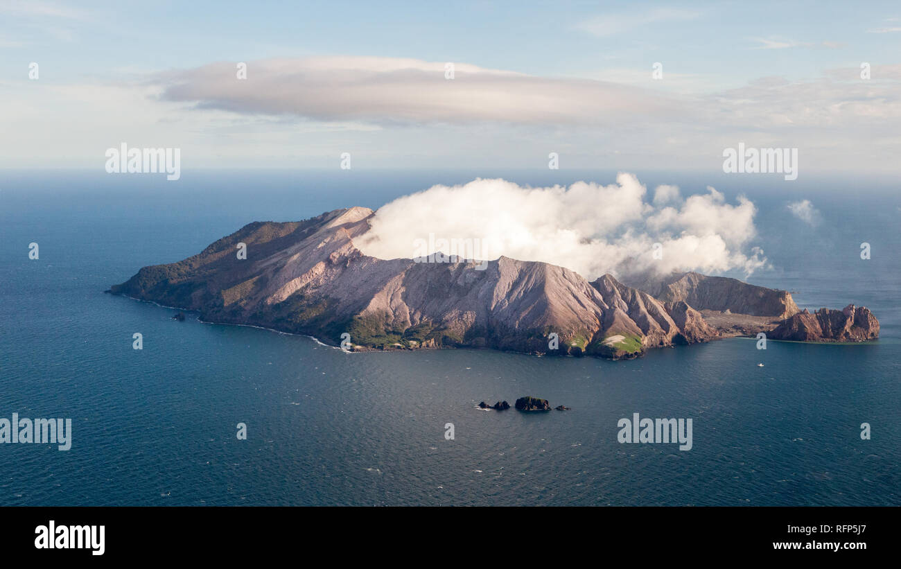 Whakaari, White Island. A view from the air of a live and active ...