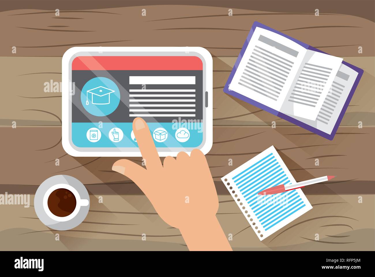 tablet technology with elearning documents and book Stock Vector Image & Art - Alamy