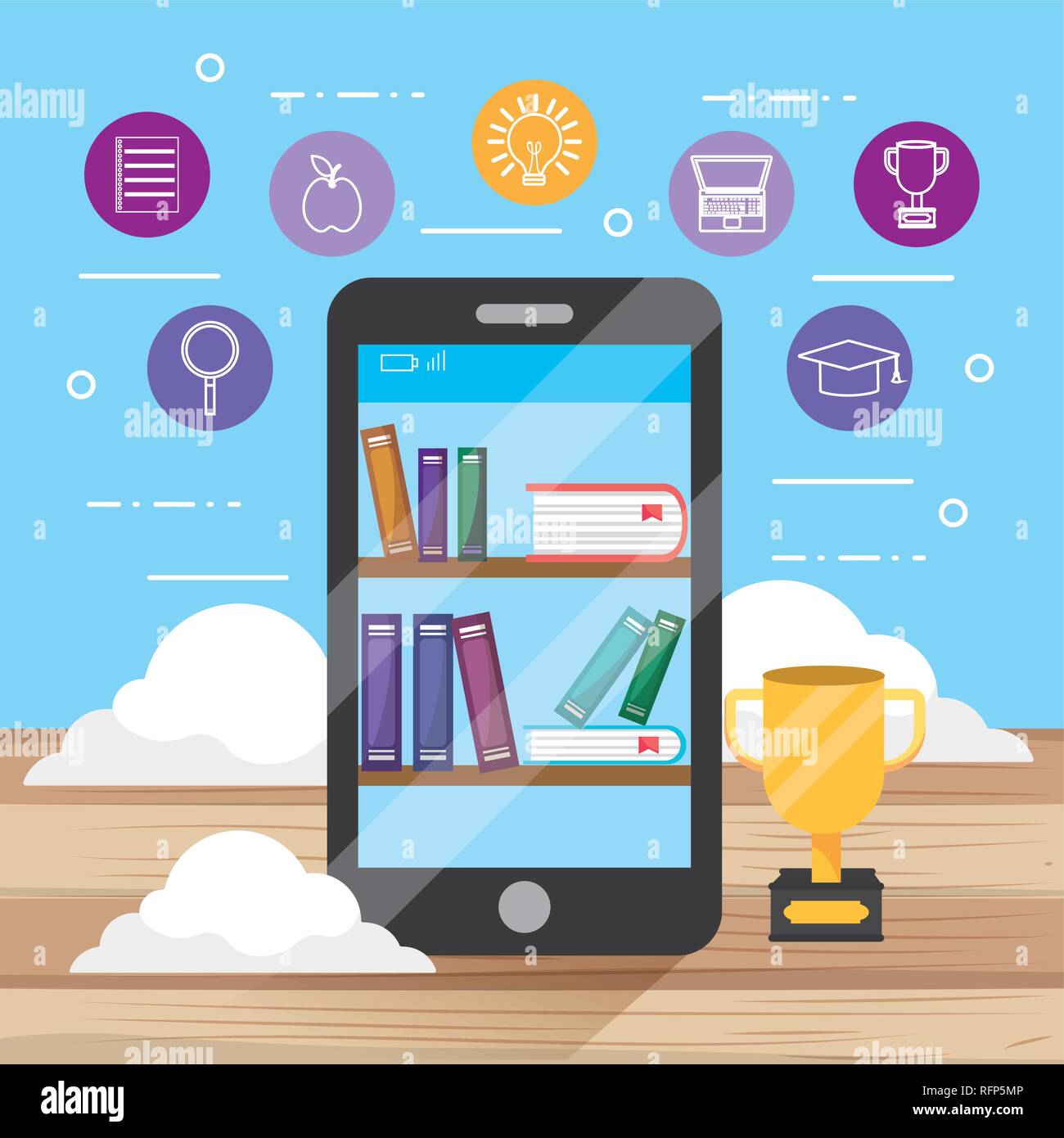 elearning smartphone technology with education books Stock Vector Image ...