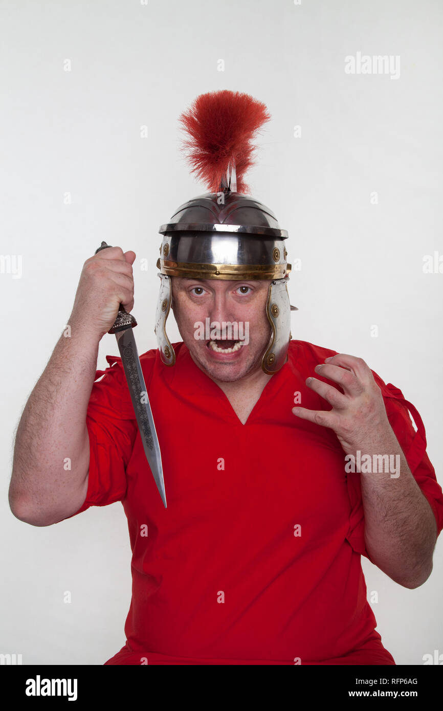 A roman soldier with with a dagger, knife on the white background Stock ...
