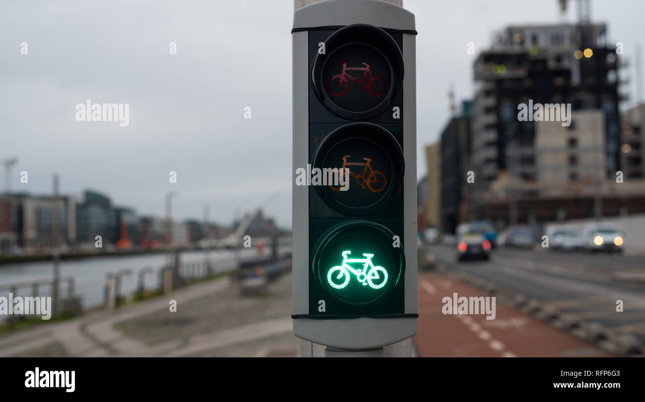 Green color at the traffic lights for cyclists Stock Photo - Alamy