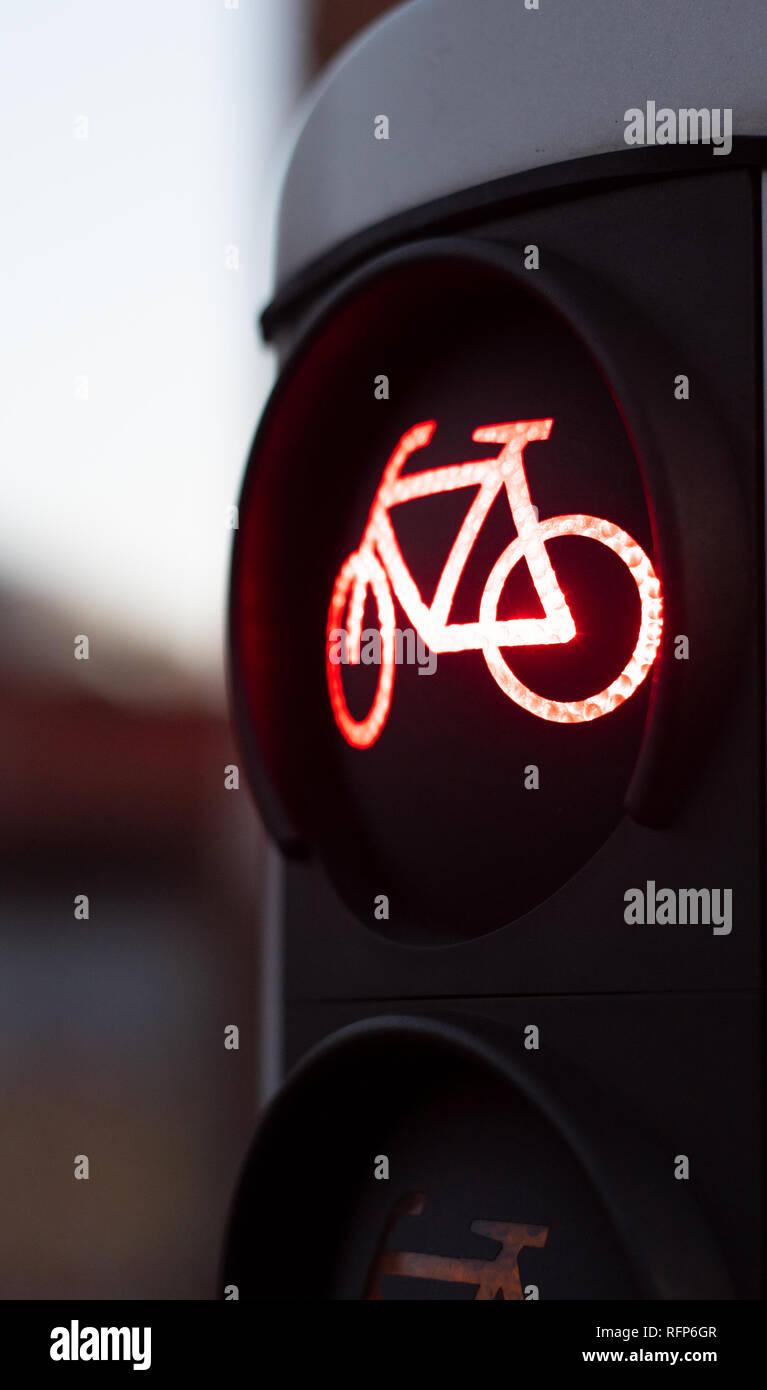 Red color at the traffic lights for cyclists Stock Photo - Alamy