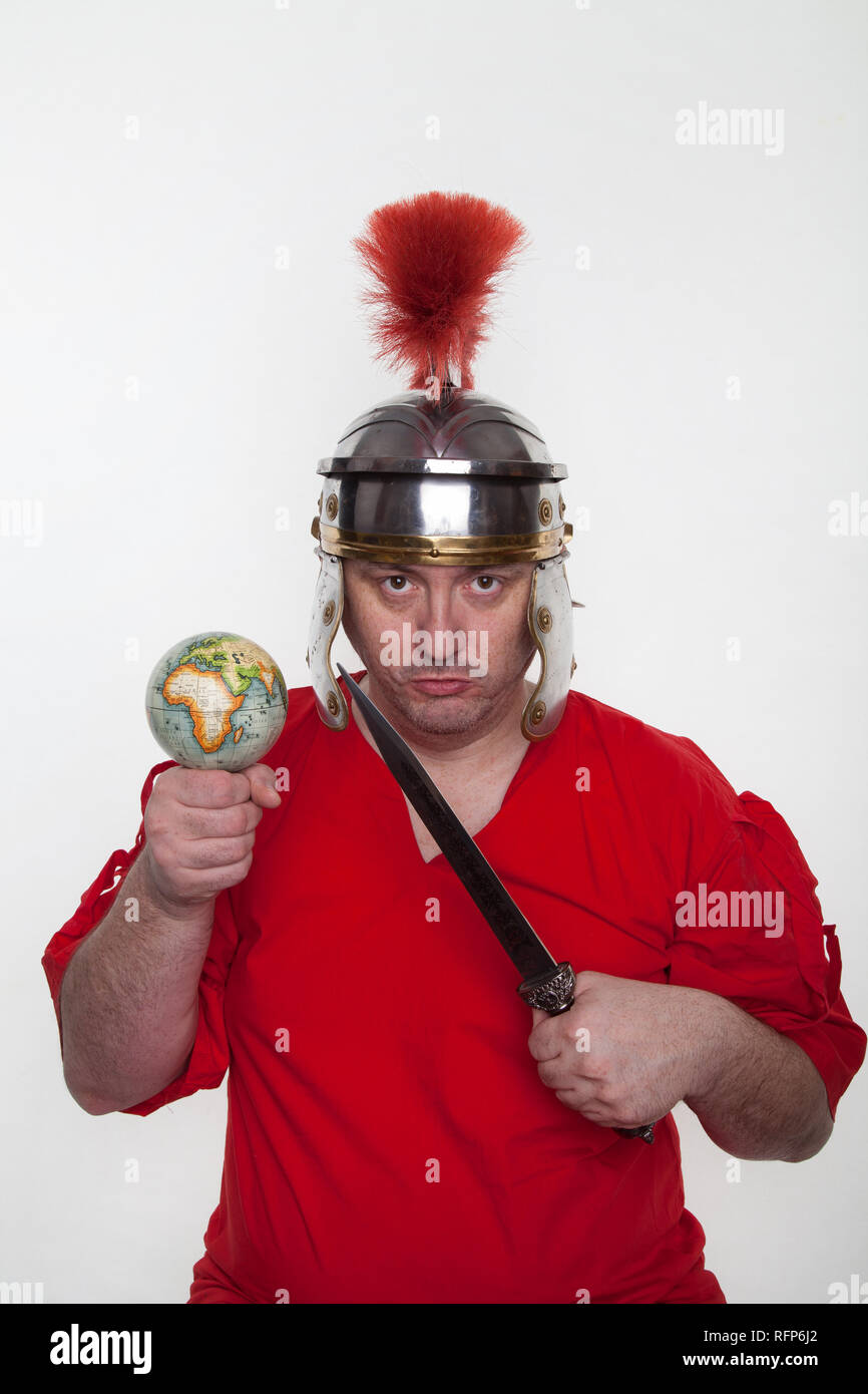 A roman soldier with a globe and dagger on the white background Stock ...