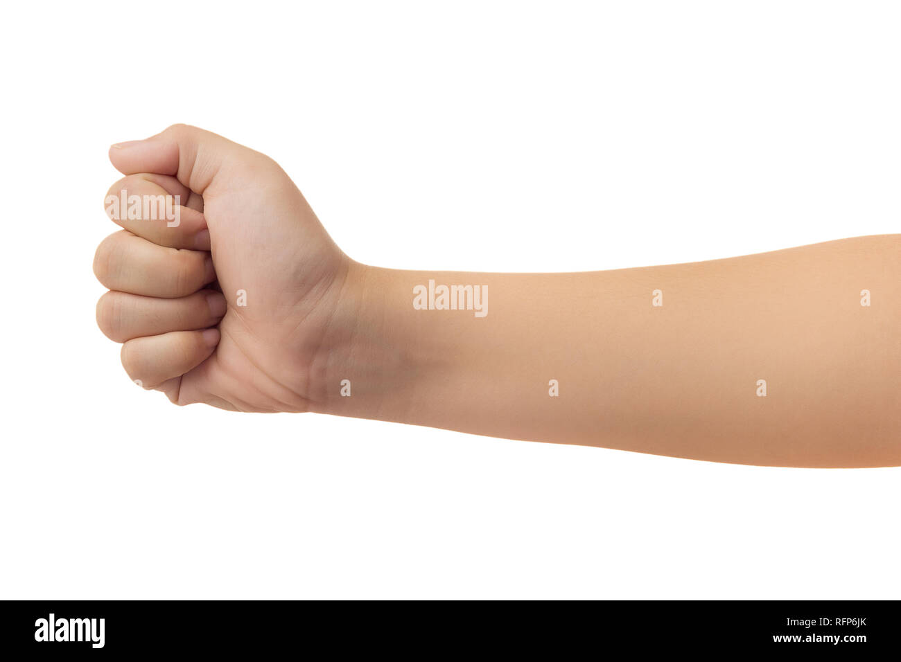 Human hand in fist, punch or griping gesture isolate on white ...