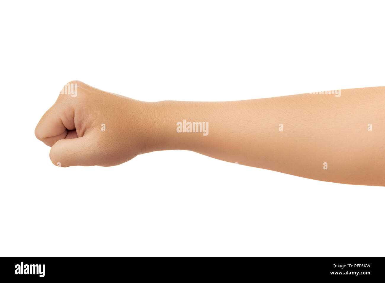 Human hand in fist, punch or griping gesture isolate on white ...