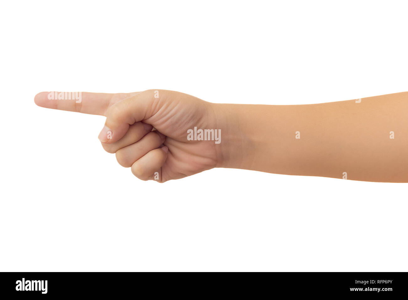 Human hand in forefinger pointer, touch, strike slightly or command ...