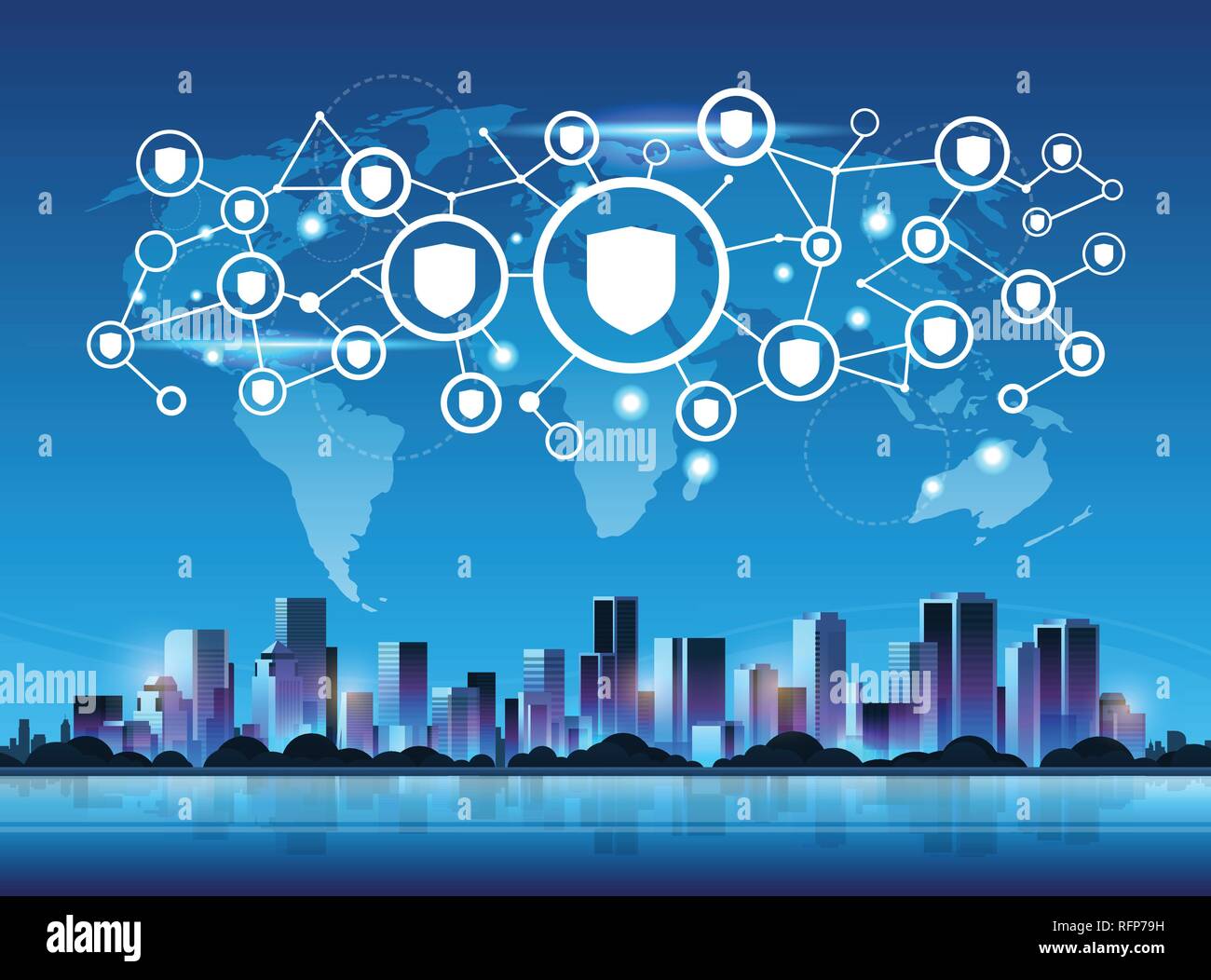 Network Security System Shield Icon Business Corporate Protection Network Global Connection