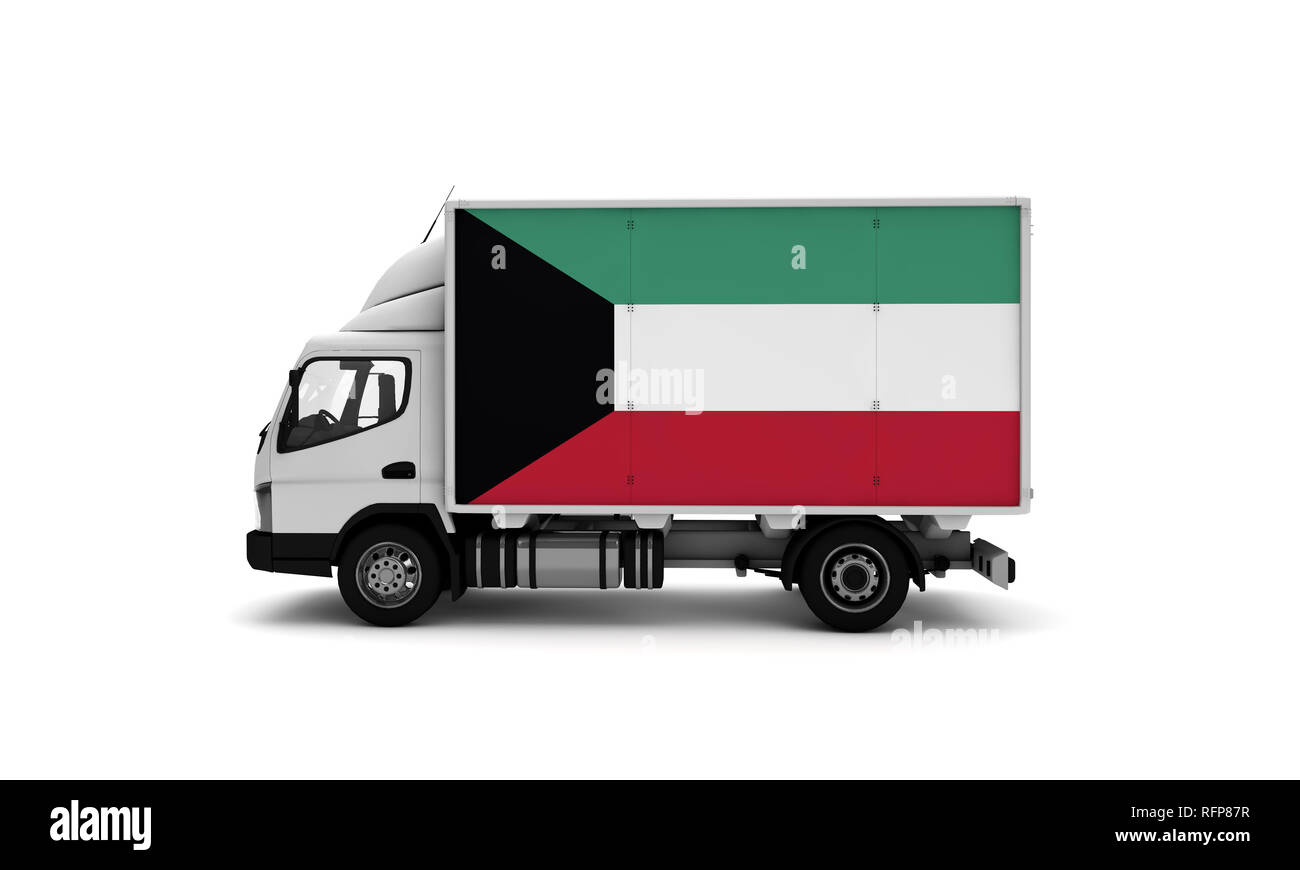 Delivery van with Kuwait flag. logistics concept Stock Photo - Alamy