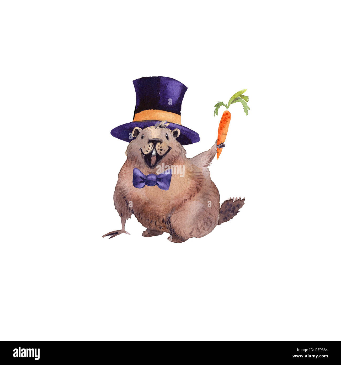 Happy Groundhog Day - hand hand drawing watercolor card groundhog ...