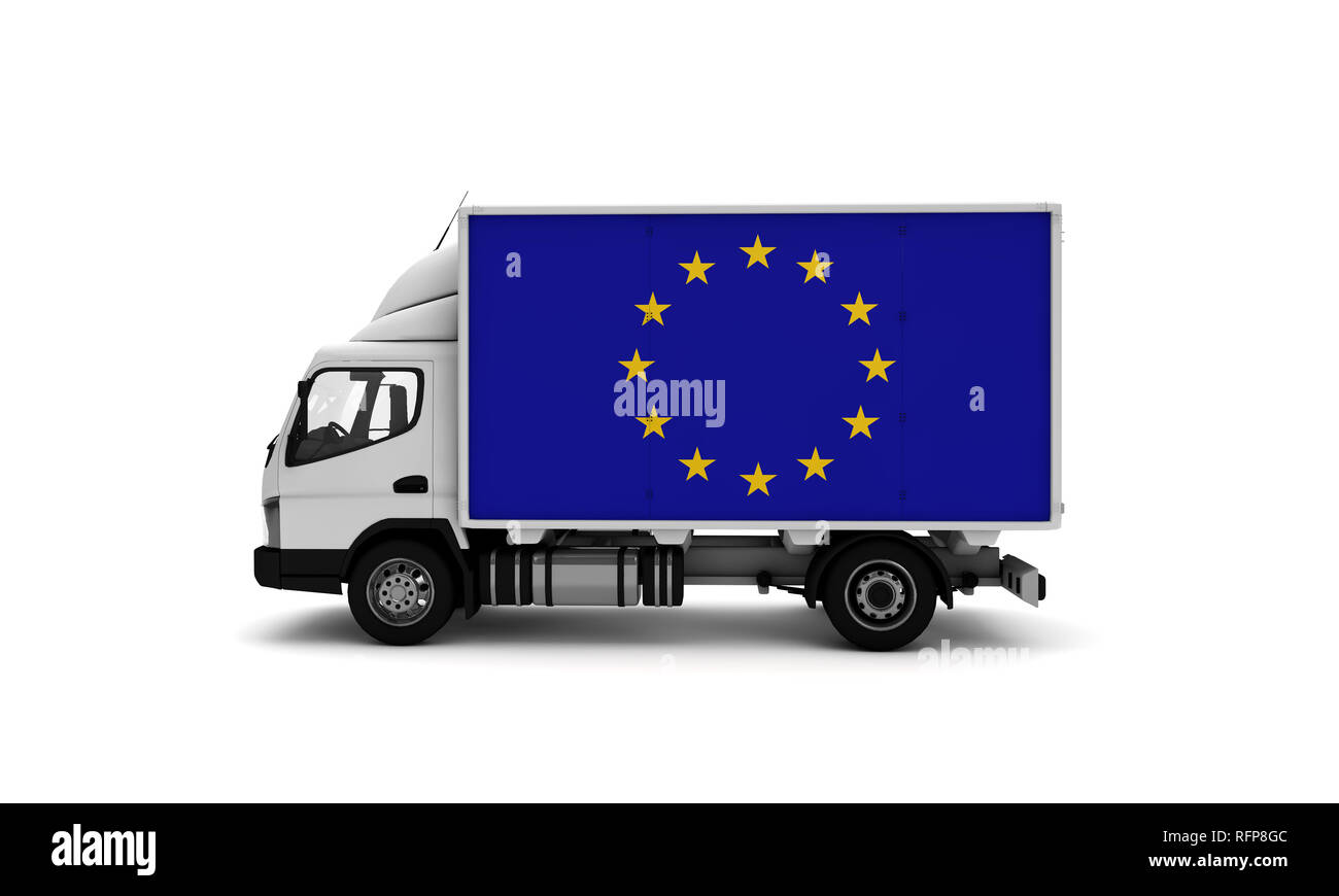 Delivery van with European Union flag. logistics concept Stock Photo ...