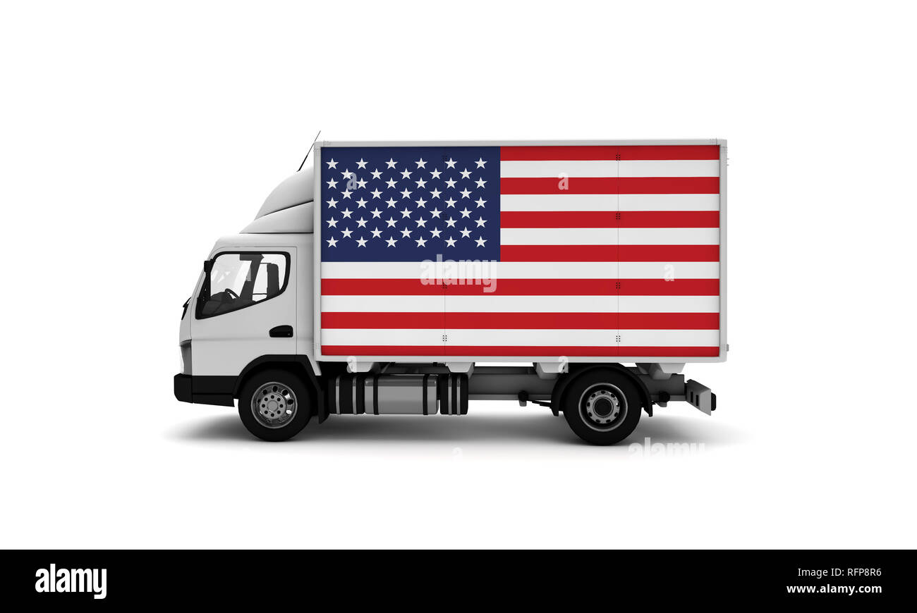 Delivery van with USA flag. logistics concept Stock Photo - Alamy
