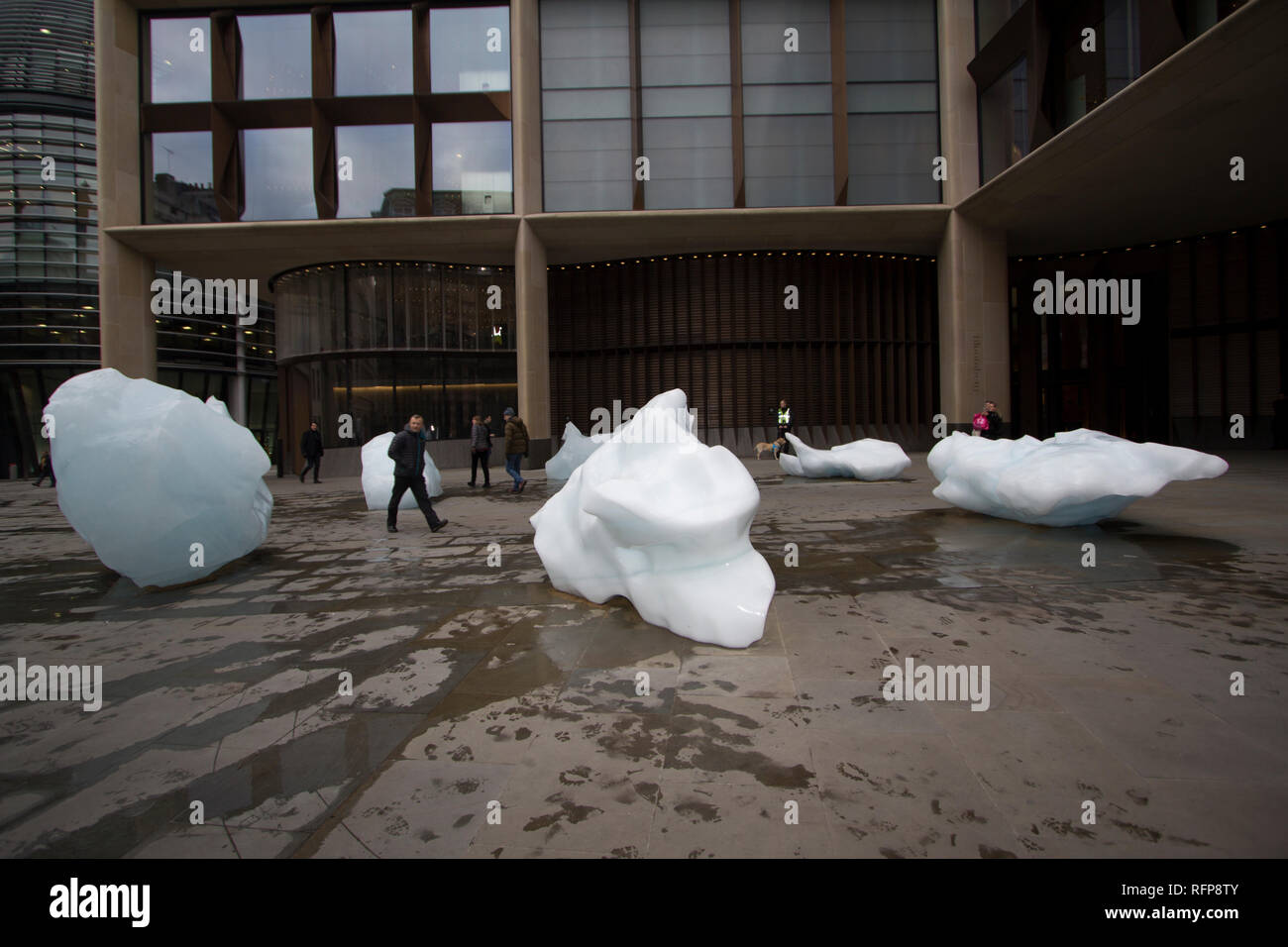 Melting icebergs outside the Bloomberg building central London, by ...