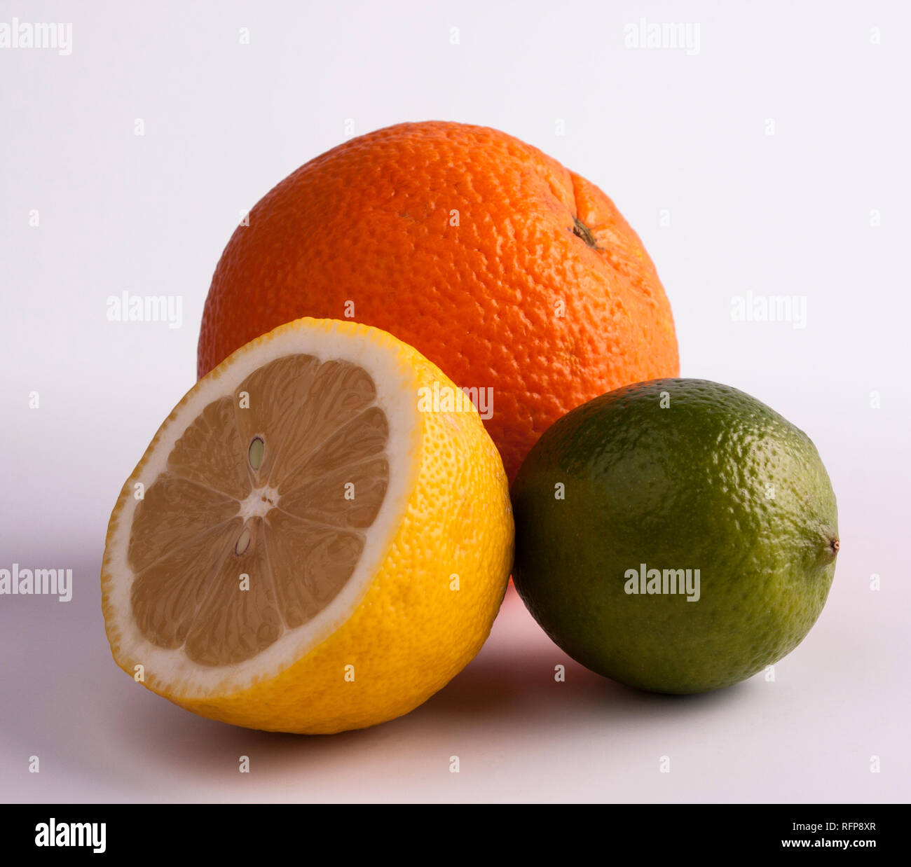 Lemon, lime and orange - citrus fruits isolated on white background ...