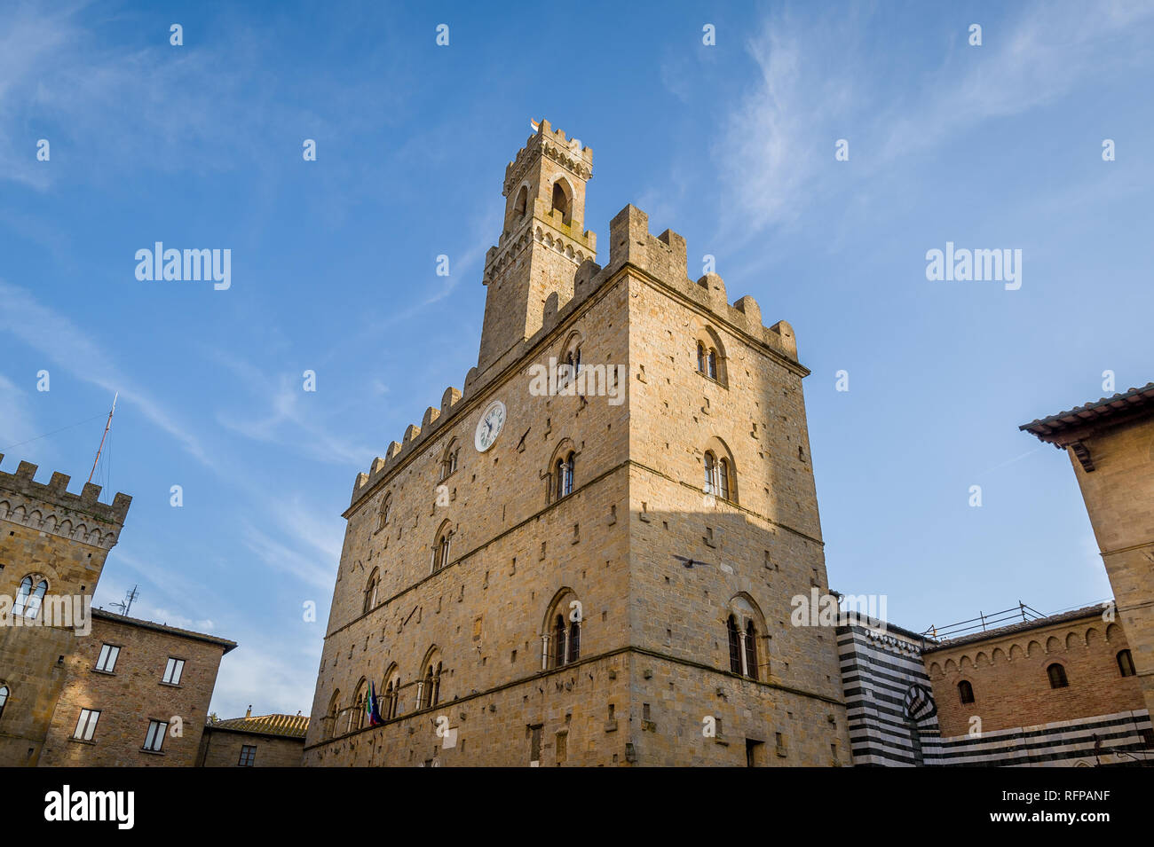 Bell tower of Piazza dei Priori, Volterra. Toscano region, Italy Stock ...