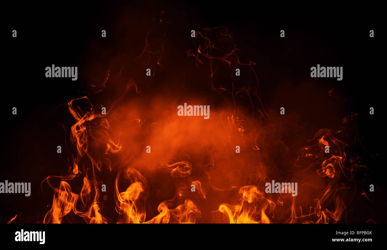 Fire flames texture on isolated black background. Perfect texture ...