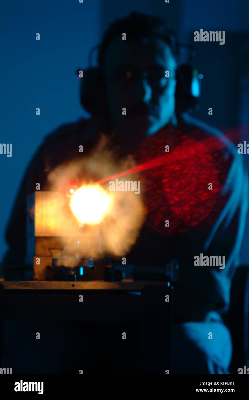 DEU, Germany, Duisburg: Testing of a new barrel, with a laser beam ...