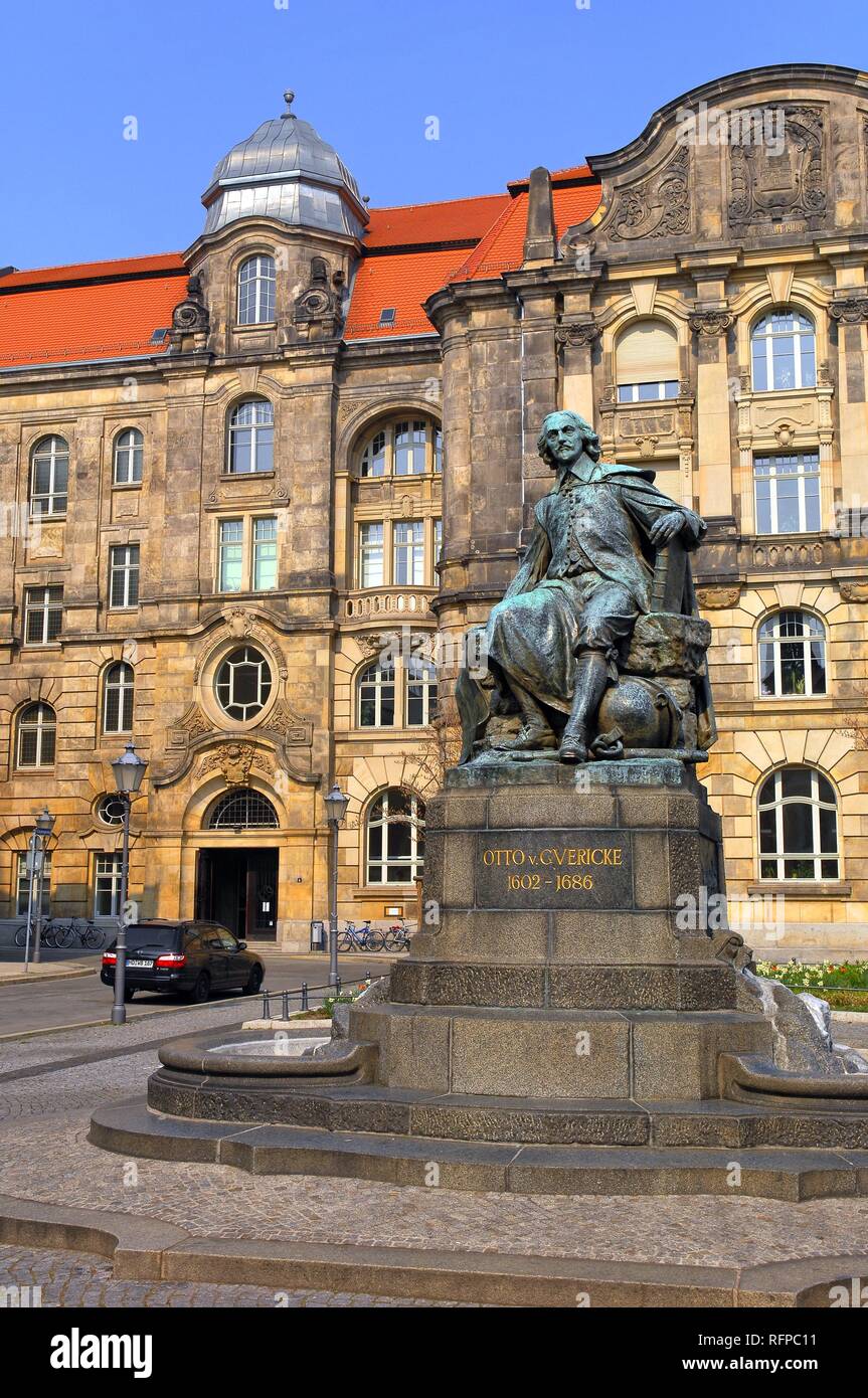 Memorial of Otto von Guericke and new townhall, Magdeburg, Saxony ...