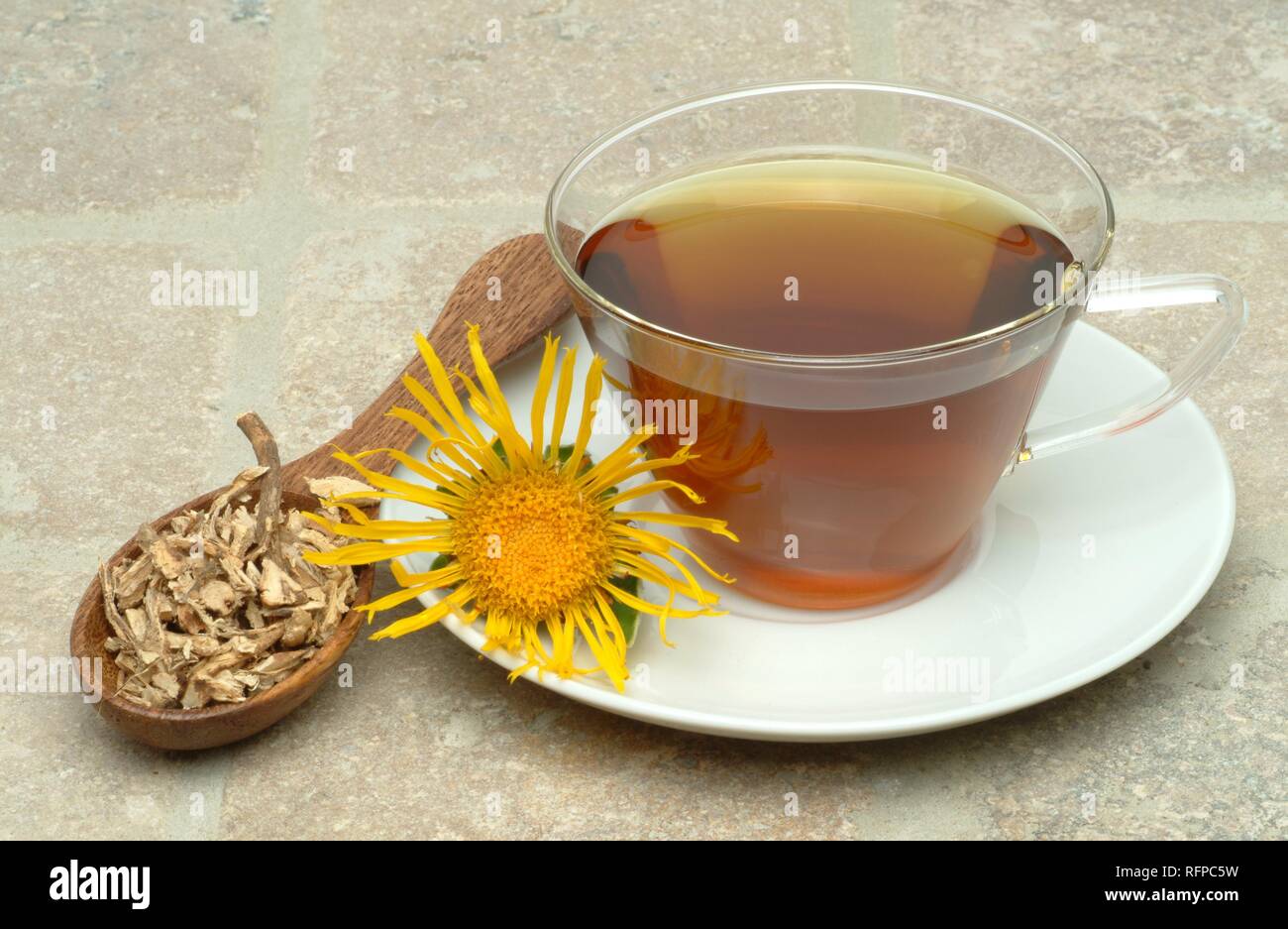 Tea made of the root of Elecampane, blossom, Inula helenium, Enula ...
