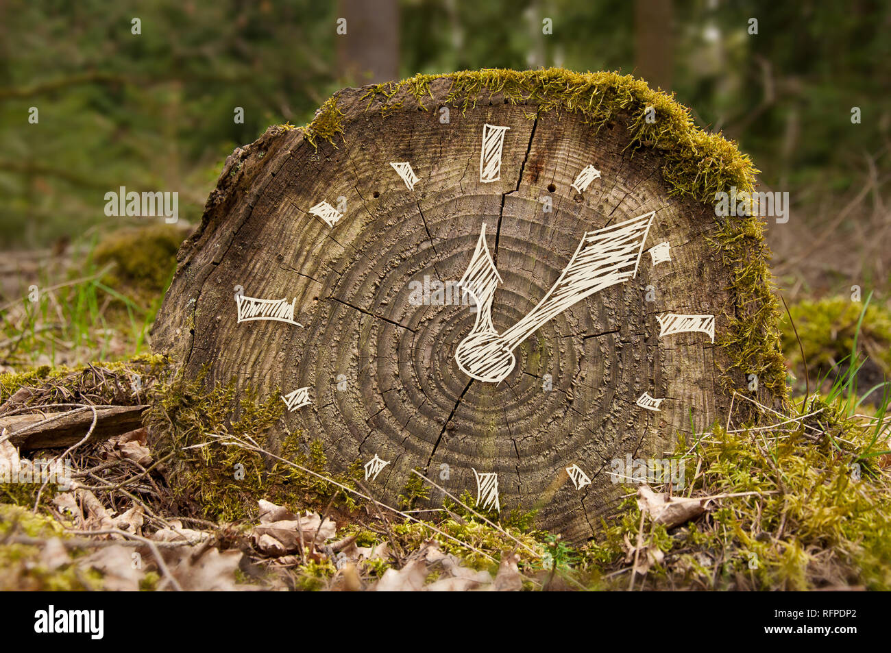 Simple illustration of a white clock on an old stump by jziprian Stock ...