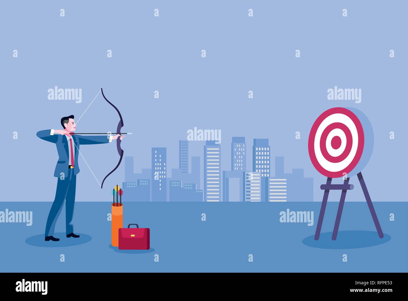 Archery and business man. Business man aiming at the target. Concept ...