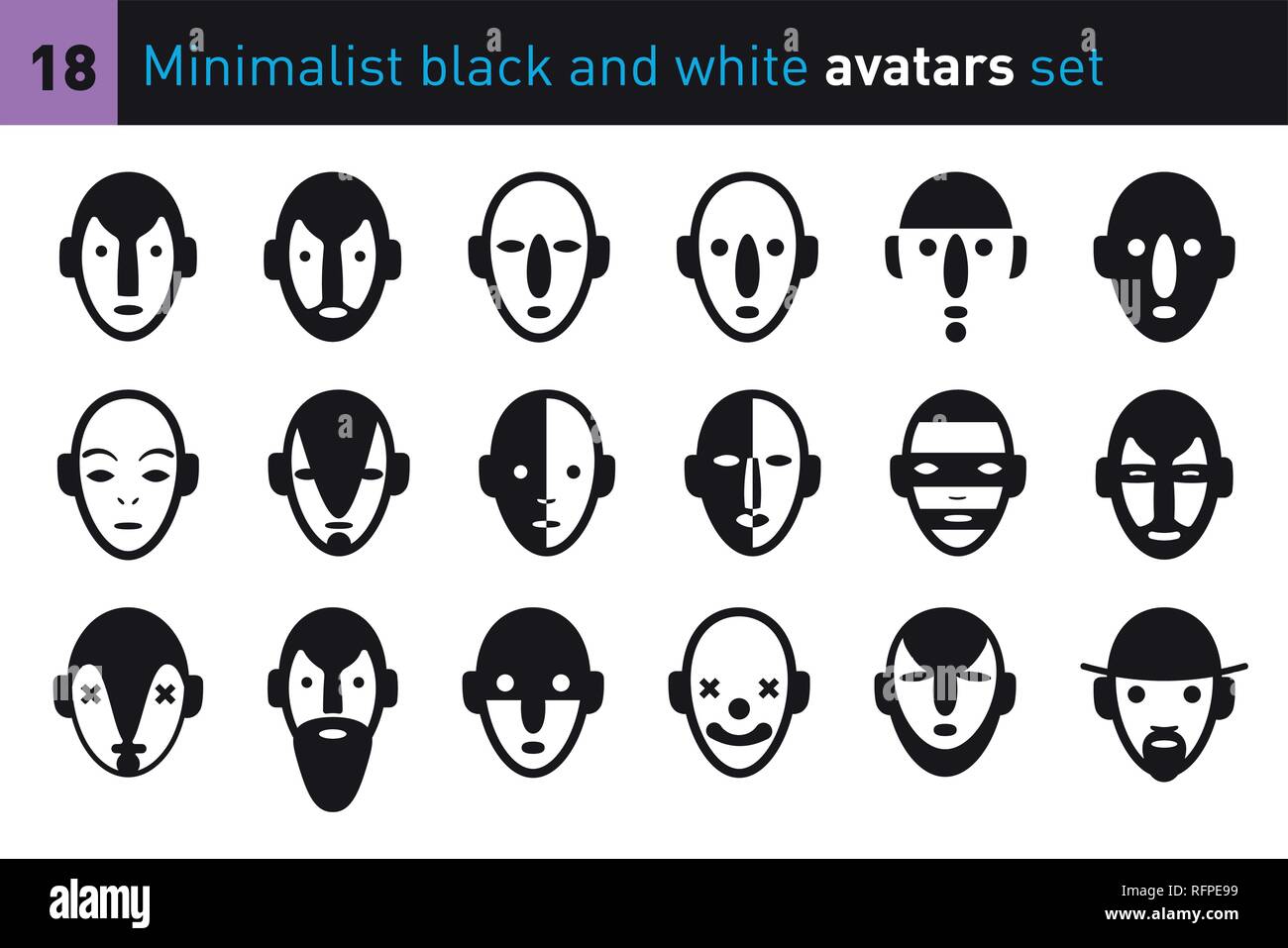 Avatars faces in a minimalist black and white style. Collection of ...