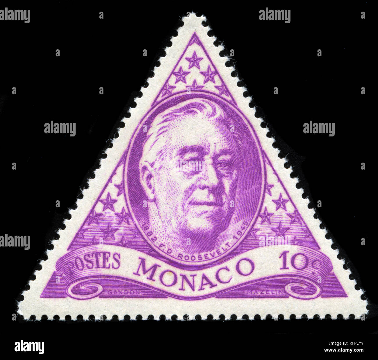 Postage stamp from Monaco in the Franklin Delano Roosevelt, 1st death ...