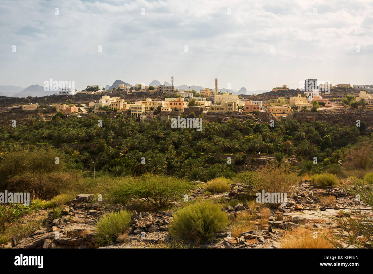 Area with new buildings and mosquea of the ancient village of Misfat al ...