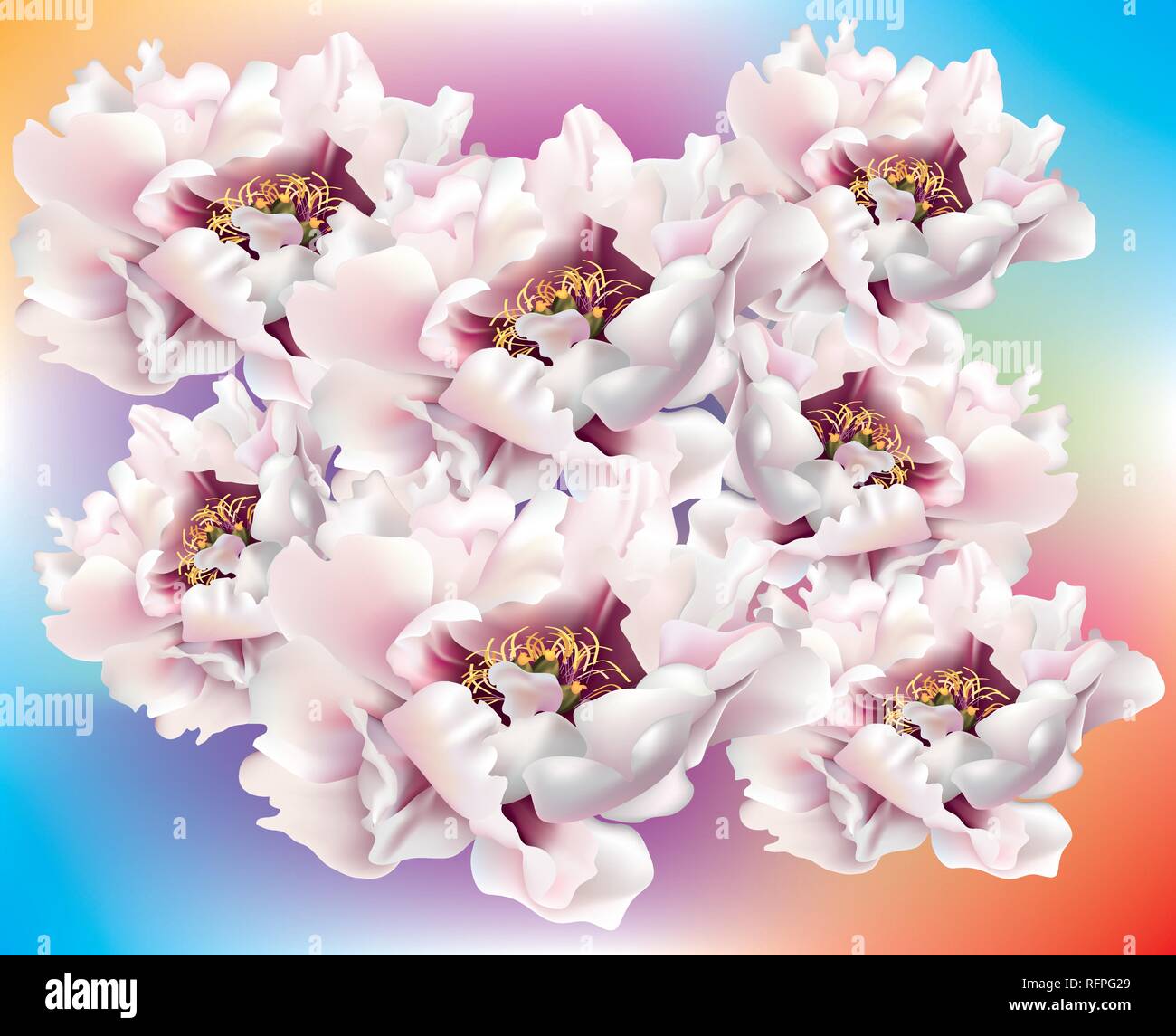 Pink peonies bouquet Stock Vector Images - Alamy