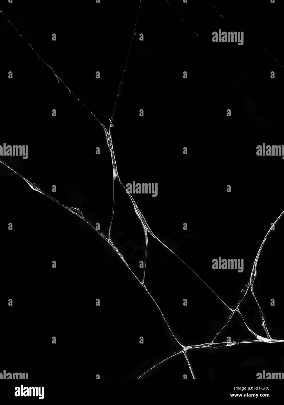 Cracked glass texture on black background. Isolated realistic cracked ...