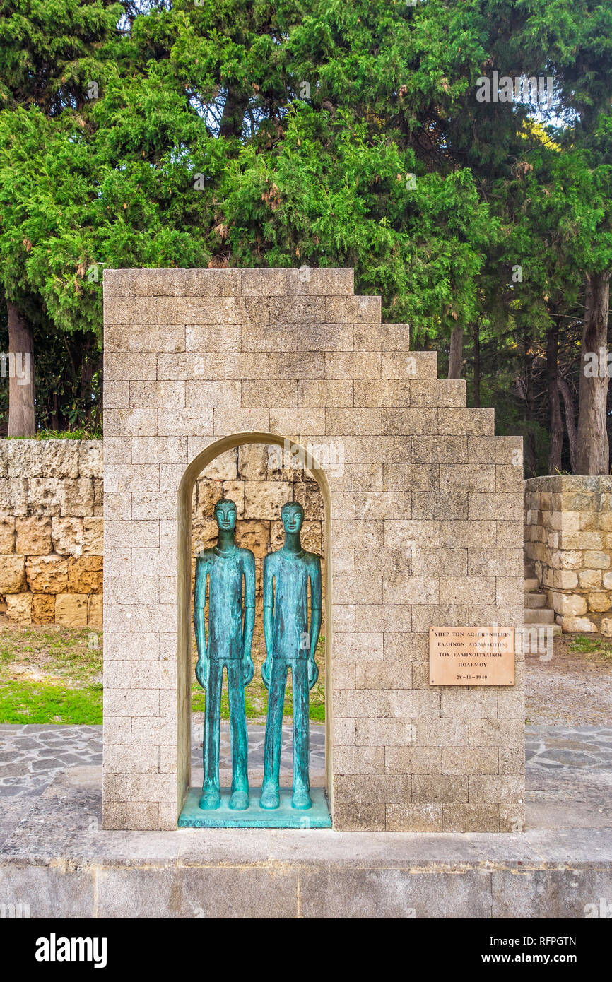 Statue In The Old Medieval Fortress, Rhodes Town, Greece Stock Photo ...