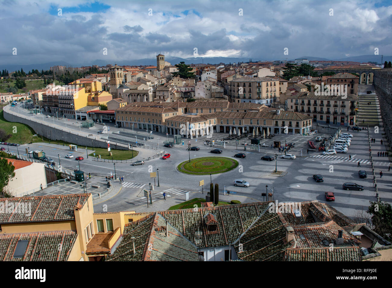 Segovia, Spain: March 2015: Scenery of the Acueduct of Segovia, top ...