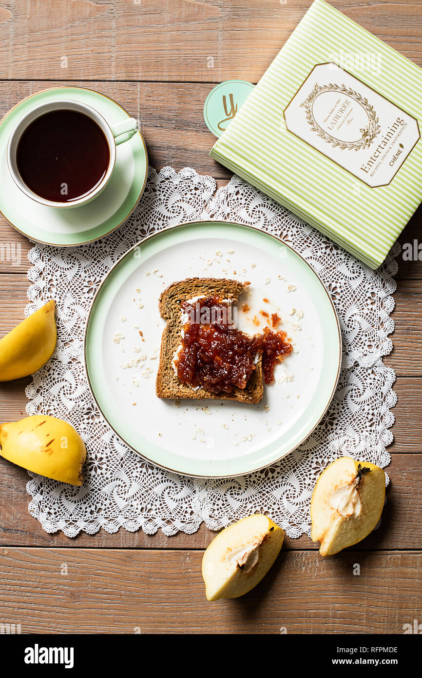 Toast served with jam and coffee Stock Photo - Alamy