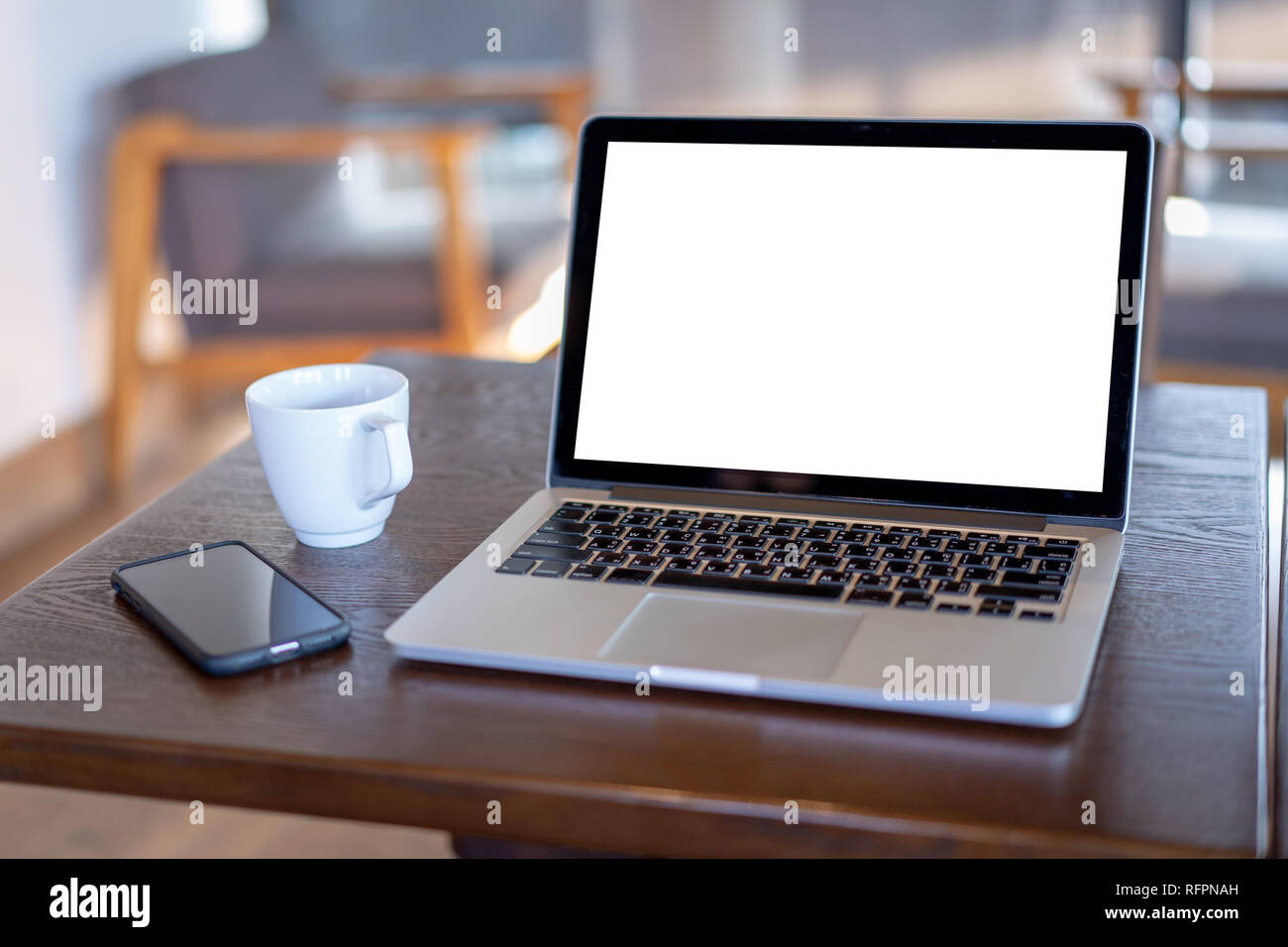 mock up Using laptop with blank screen computer modern Stock Photo - Alamy