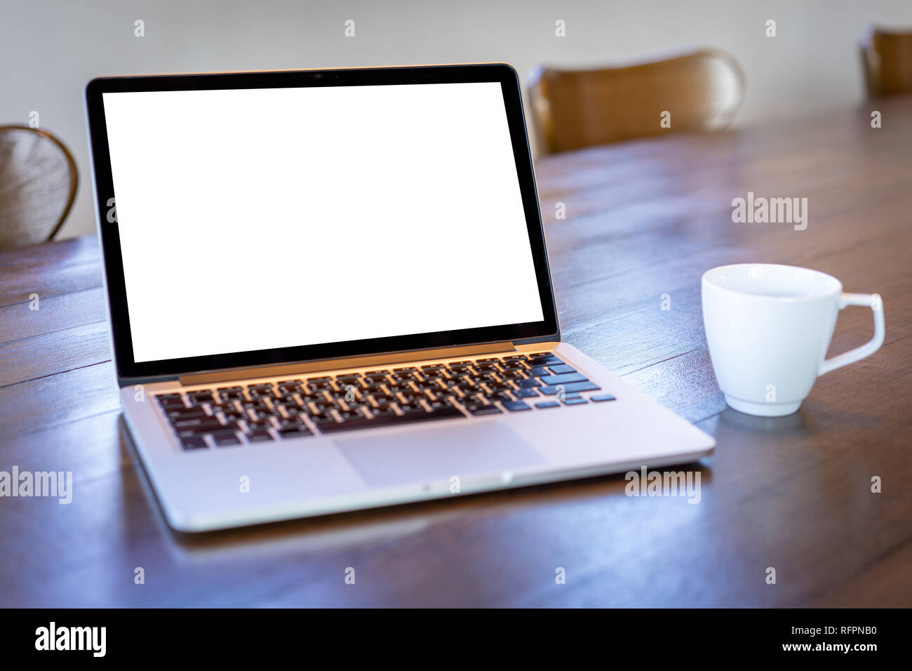 mock up Using laptop with blank screen computer modern Stock Photo - Alamy