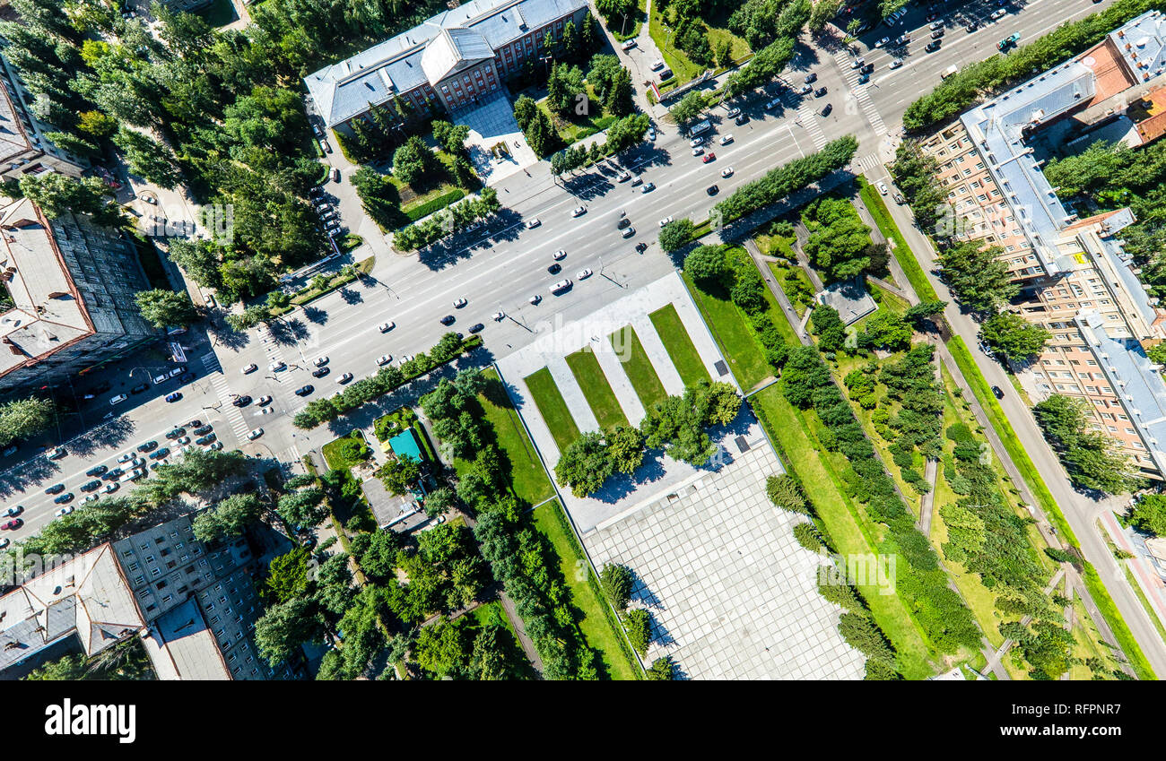 Aerial city view with roads, houses and buildings Stock Photo - Alamy