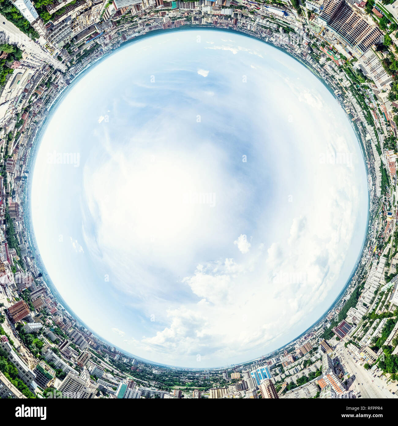 Aerial city view with crossroads and roads, houses, buildings, parks ...