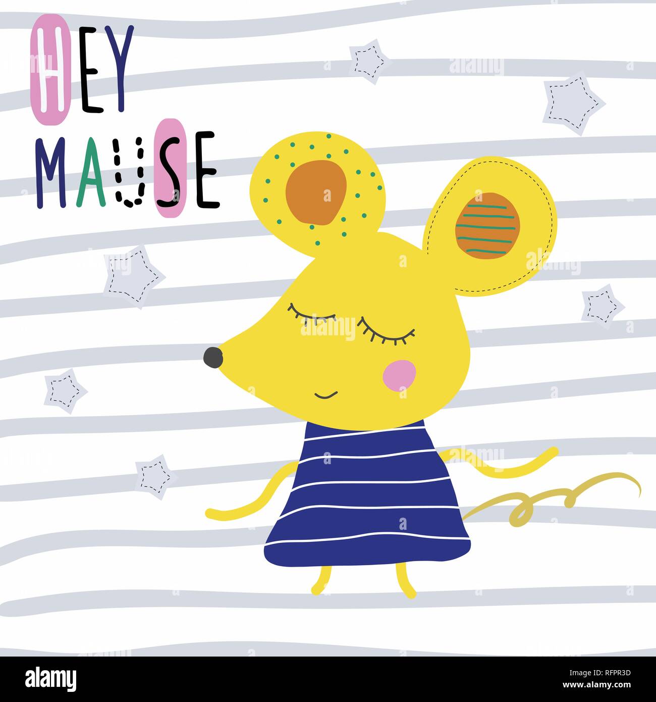 Poster with cartoon cute mouse and funny slogan Hey Mouse. Perfect for ...