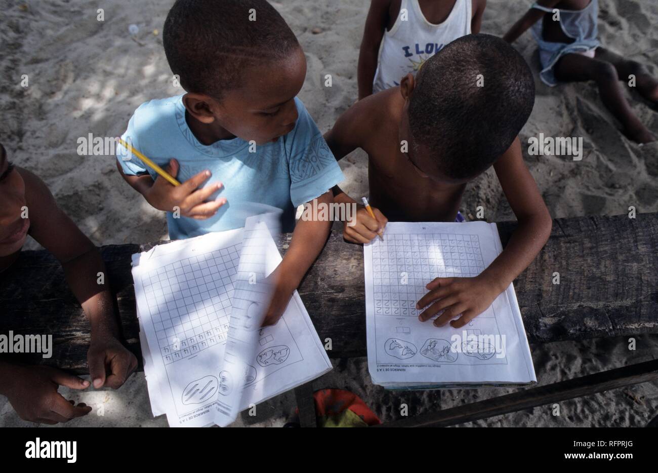 Children doing their homework in the village of Tonabe, Honduras Stock ...