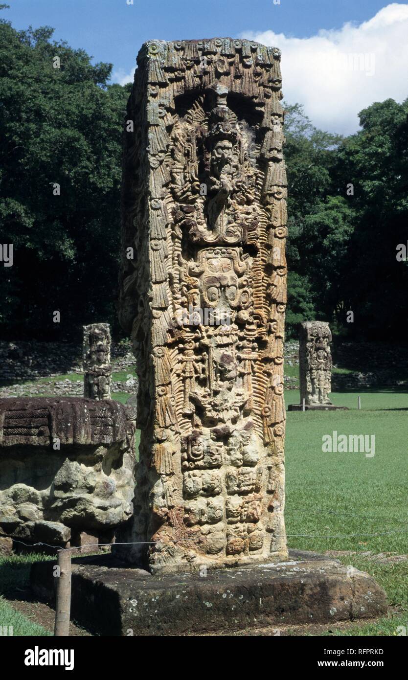 Relief of stone "4", Maya ruins of Copan, Honduras Stock Photo - Alamy