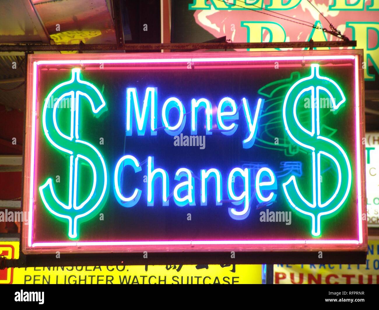 Exchange office, neon sign, Hong Kong, China Stock Photo - Alamy