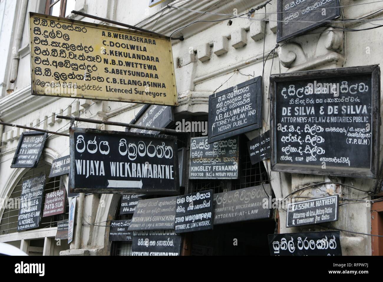 LKA, Sri Lanka, Kandy : Signs of lawyers offices near a courthouse ...