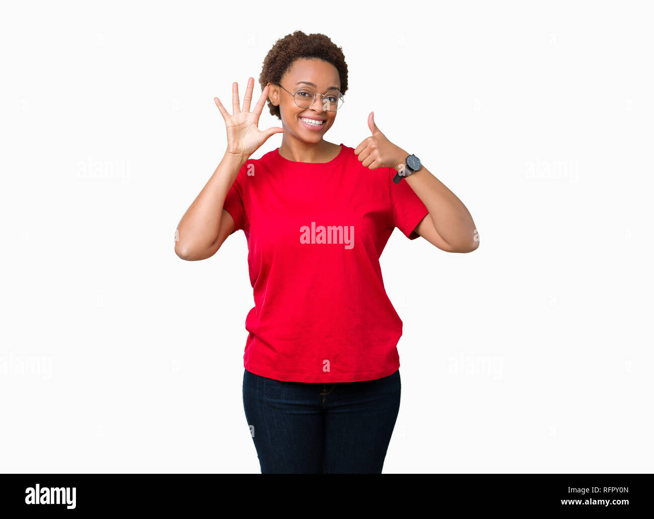 Beautiful Young African American Woman Wearing Glasses Over Isolated