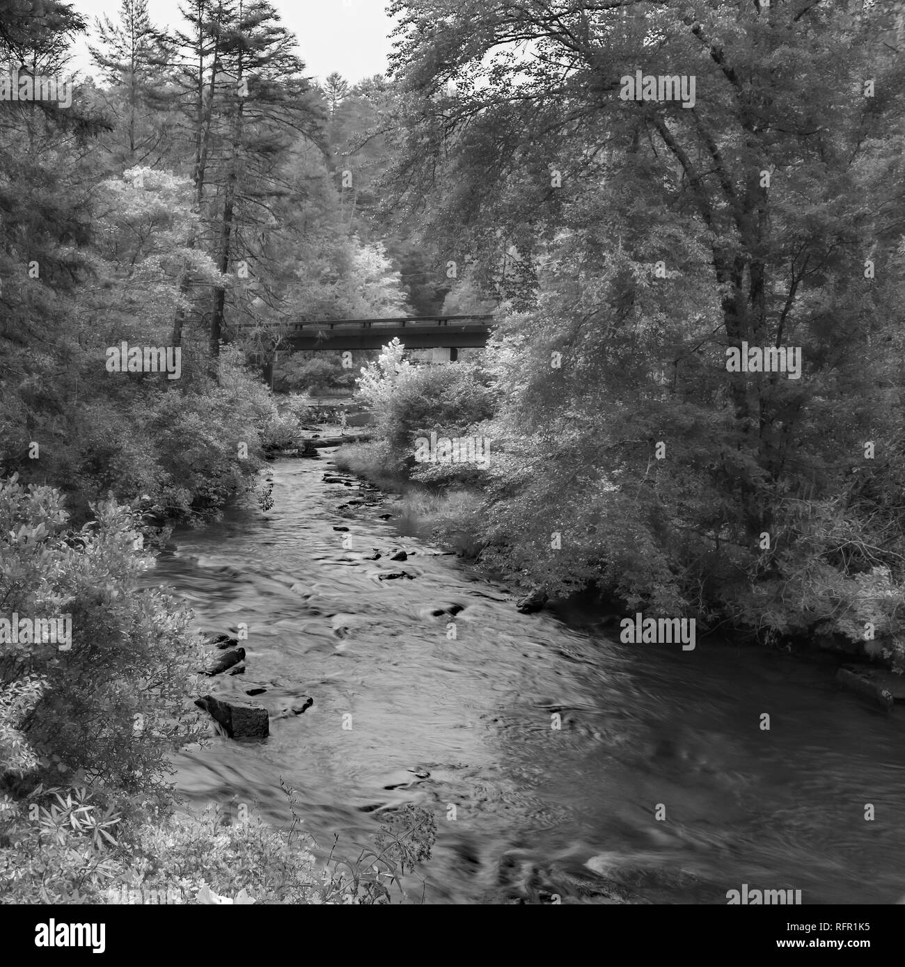 Flowing stream background rocks water Black and White Stock Photos ...