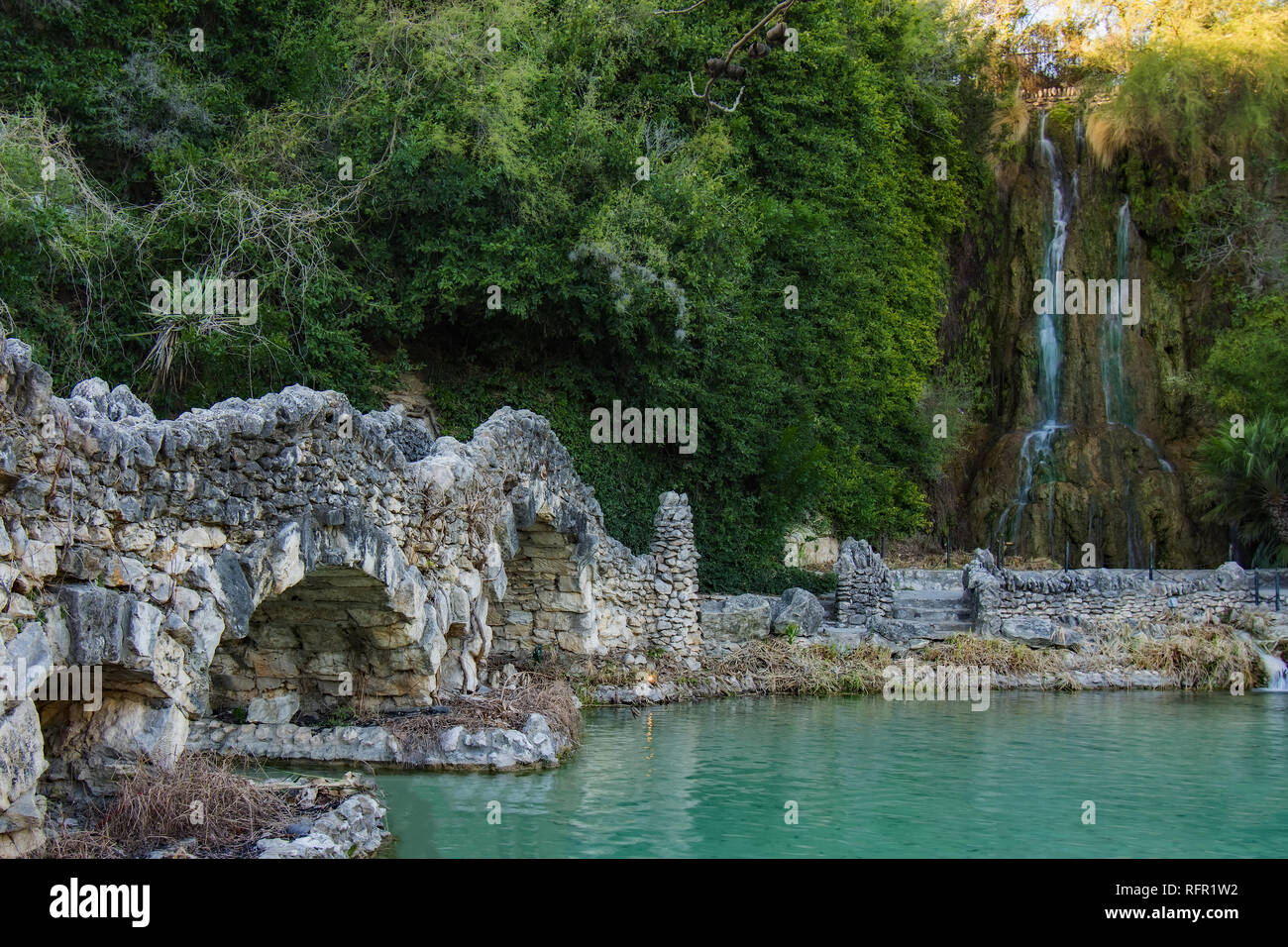 Japanese Garden Bridge and Falls Stock Photo - Alamy