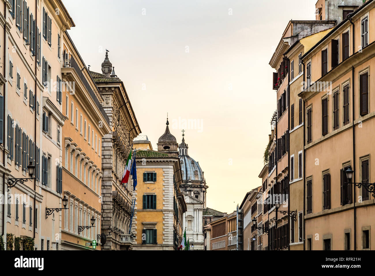 typical ancient buildings in fascinating street of Rome Stock Photo - Alamy