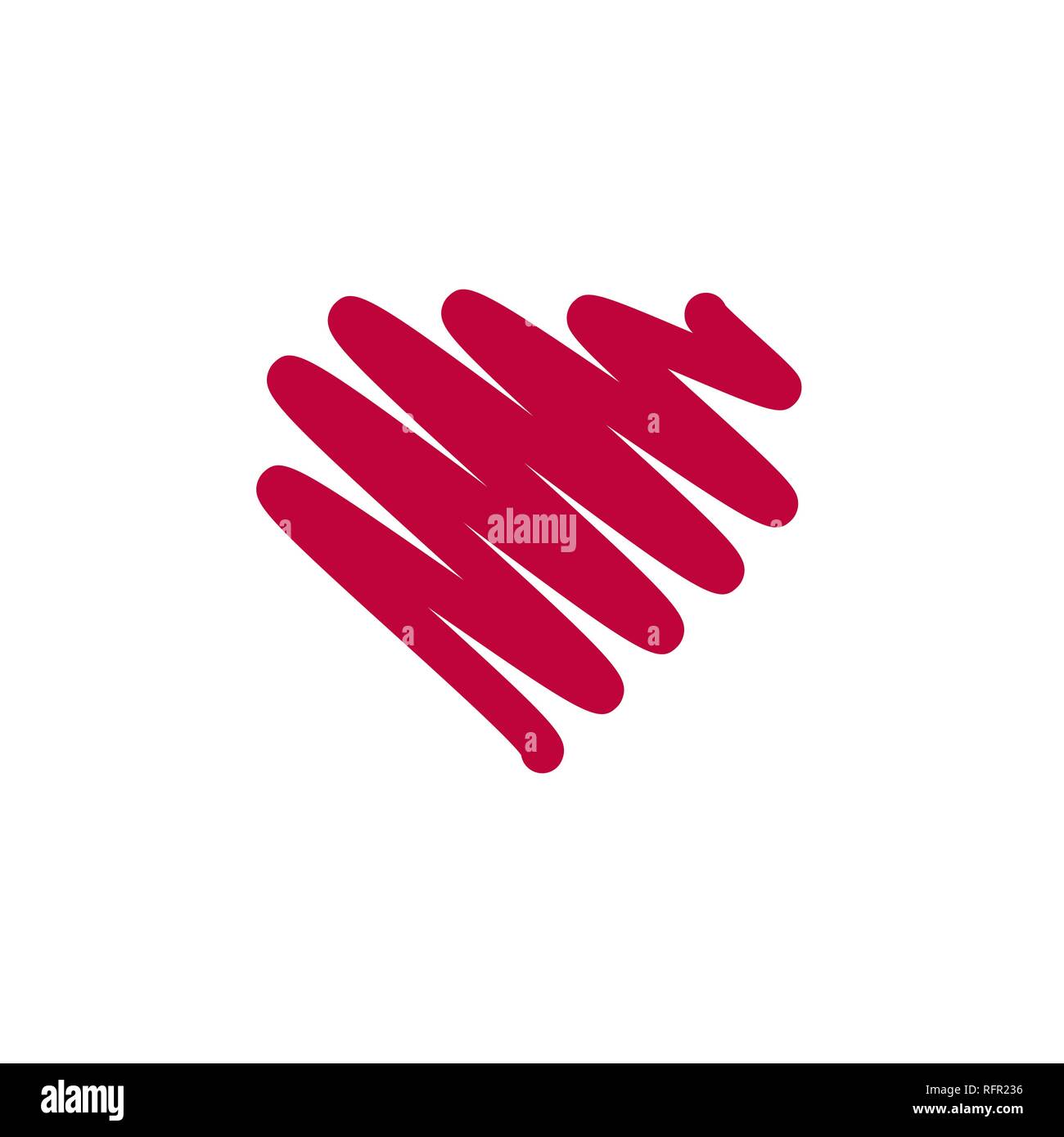 Hand painted red heart, one line. Hand drawing of heart doodle by ...