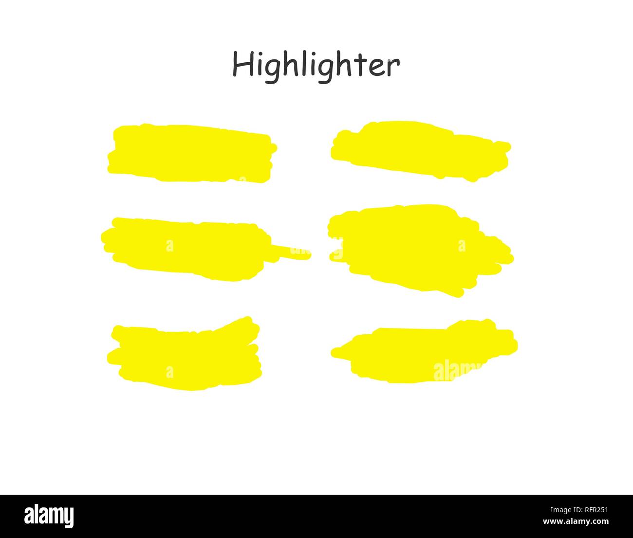 Yellow watercolor hand drawn highlight set. Vector highlighter brush ...