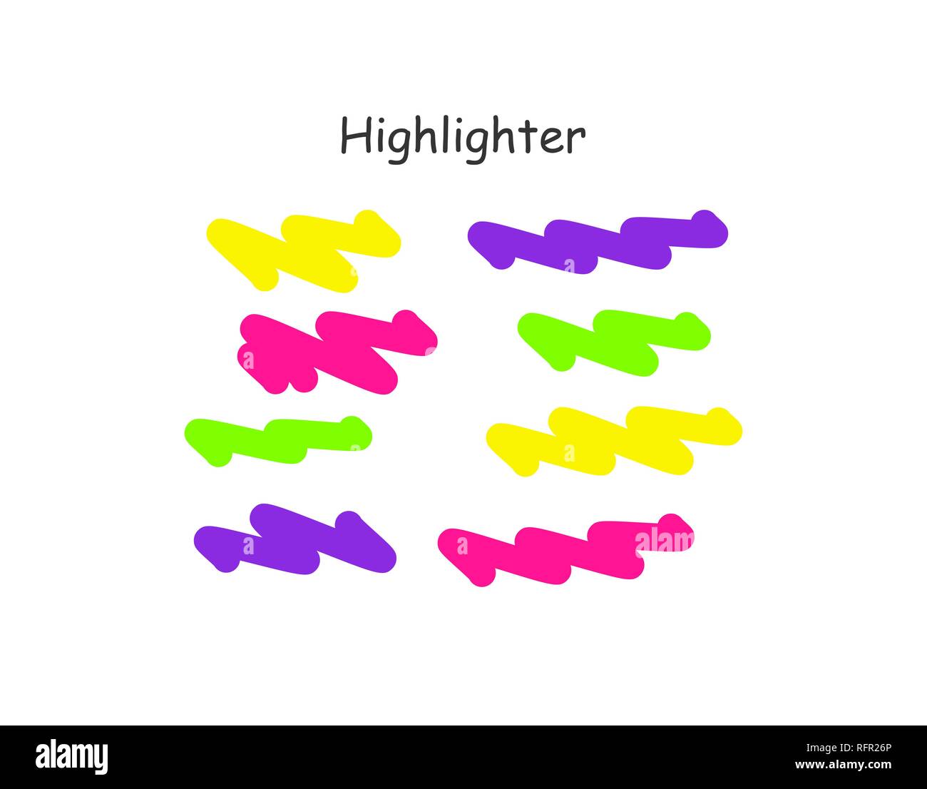 Highlight brush stroke set. Vector color marker pen lines. Yellow, pink ...